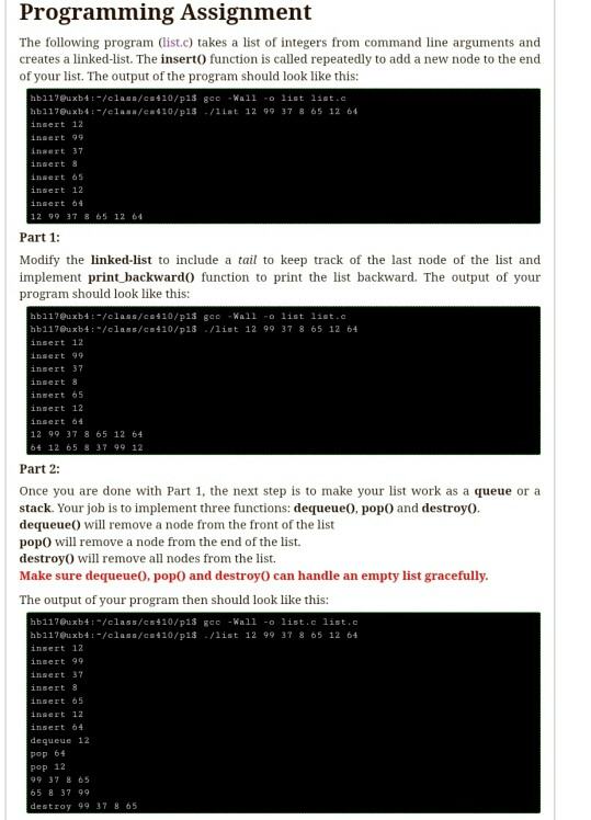 Solved Programming Assignment The following program (list.c) | Chegg.com