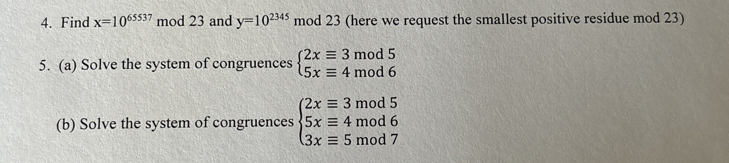Solved Find x=1065537mod23 ﻿and y=102345mod23 (here we | Chegg.com