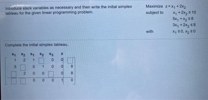 Solved Introduce slack variables as necessary and then write | Chegg.com