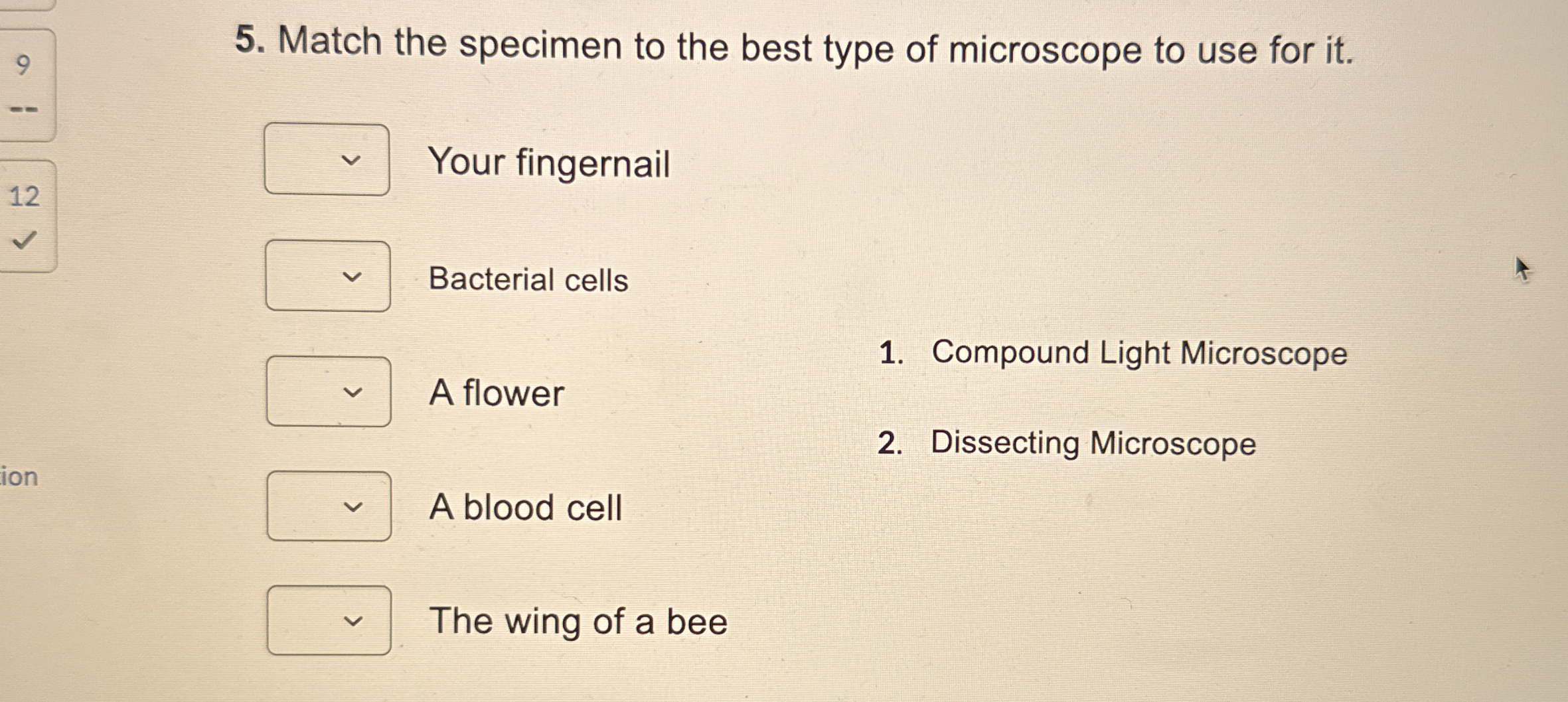 Solved Match the specimen to the best type of microscope to | Chegg.com