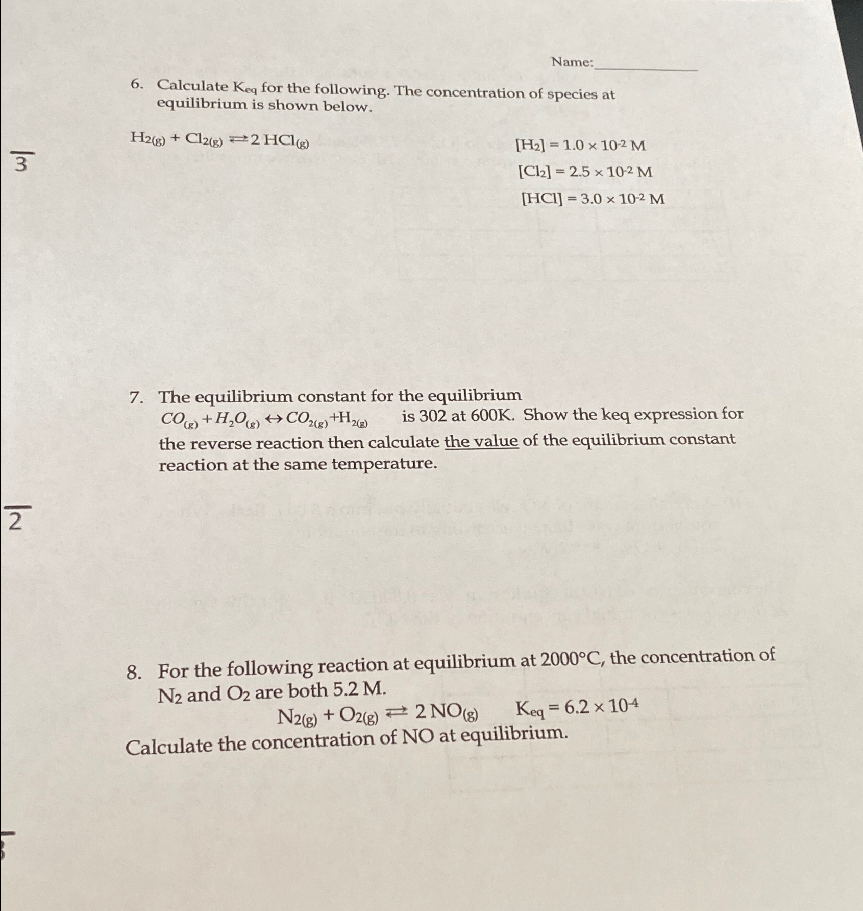 Solved Nami6. ﻿Calculate Keq ﻿for the following. The | Chegg.com