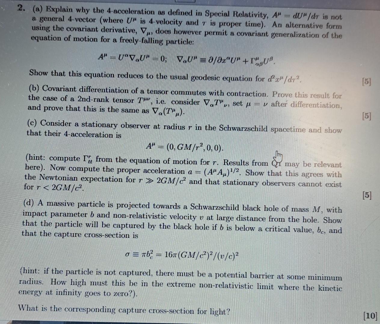 Solved 2. (a) Explain why the 4-acceleration as defined in | Chegg.com