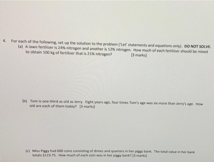 Solved 4. For each of the following, set up the solution to | Chegg.com