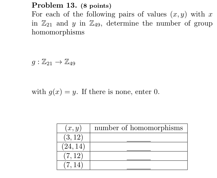 Solved by an EXPERT Problem 13. (8 ﻿points)For each of the following | Chegg.com