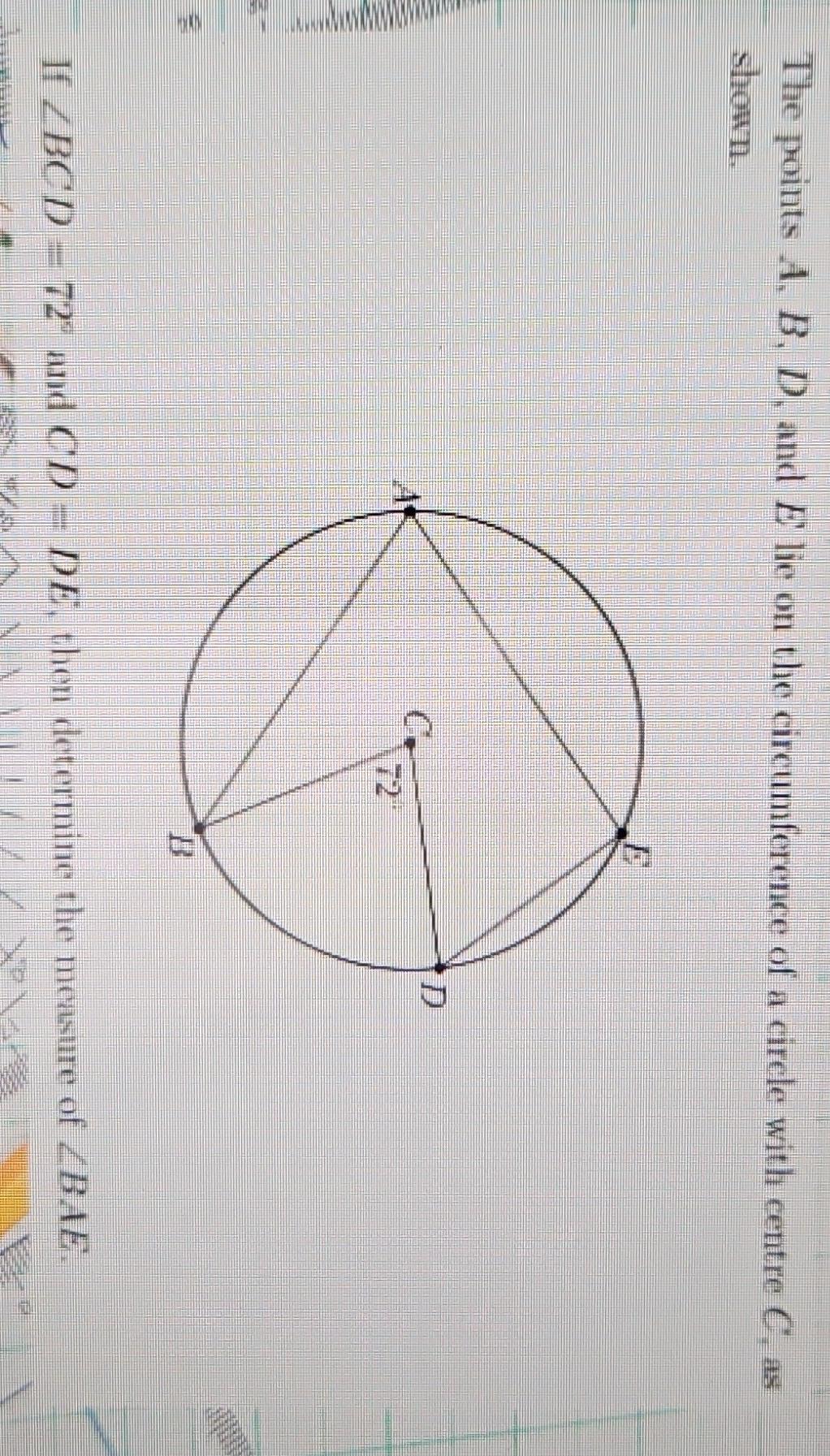 Solved The points A,B,D, and E lie on the circumference of a | Chegg.com
