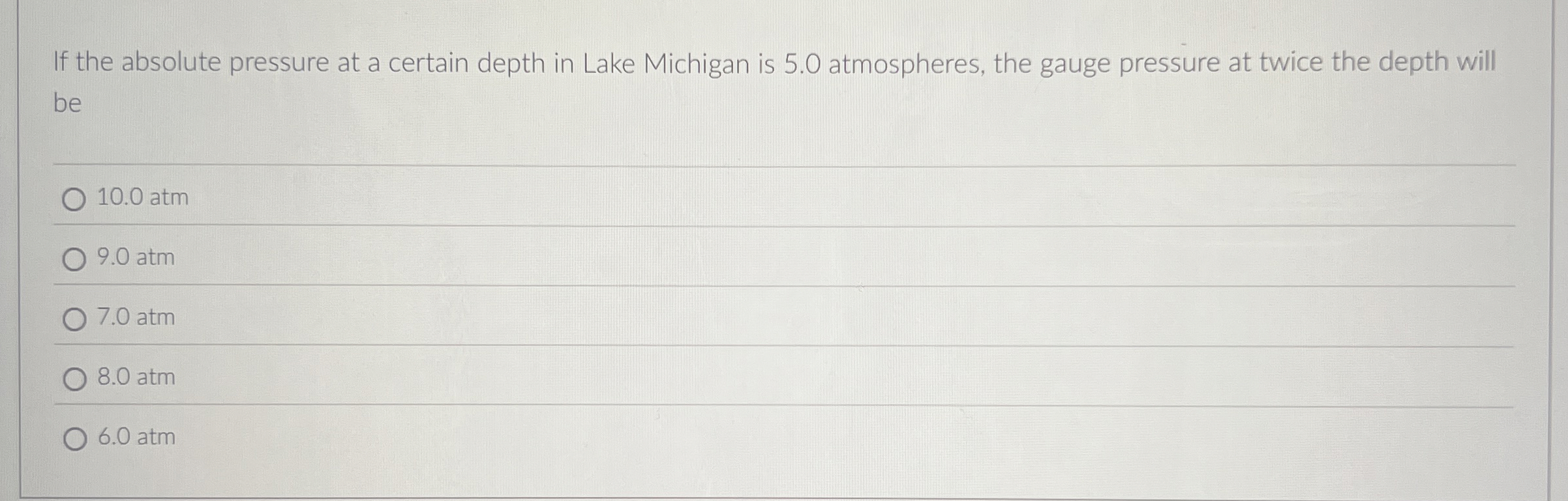 Solved If the absolute pressure at a certain depth in Lake | Chegg.com