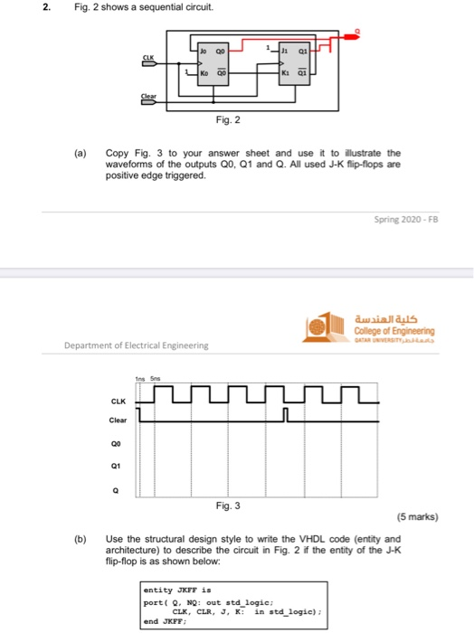 2. Fig. 2 shows a sequential circuit. Fig. 2 (a) Copy | Chegg.com