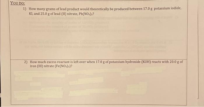 Solved 1) How many grams of lead product would theoretically | Chegg.com
