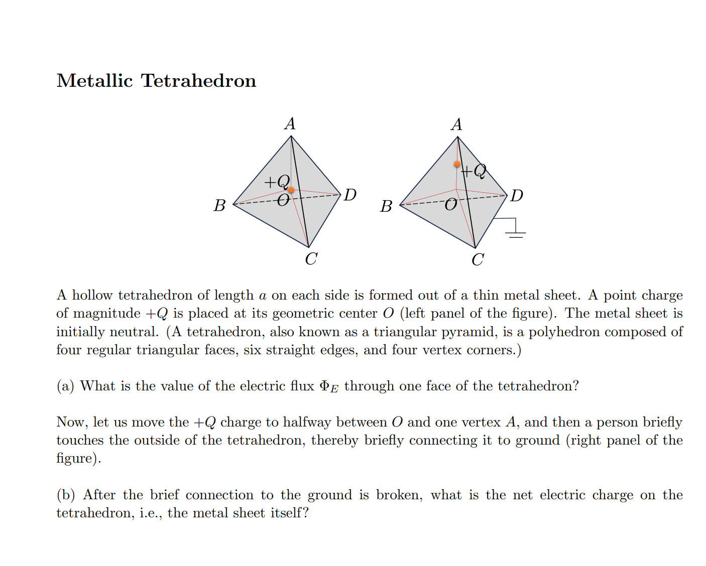 Solved Metallic TetrahedronA hollow tetrahedron of length \( | Chegg.com