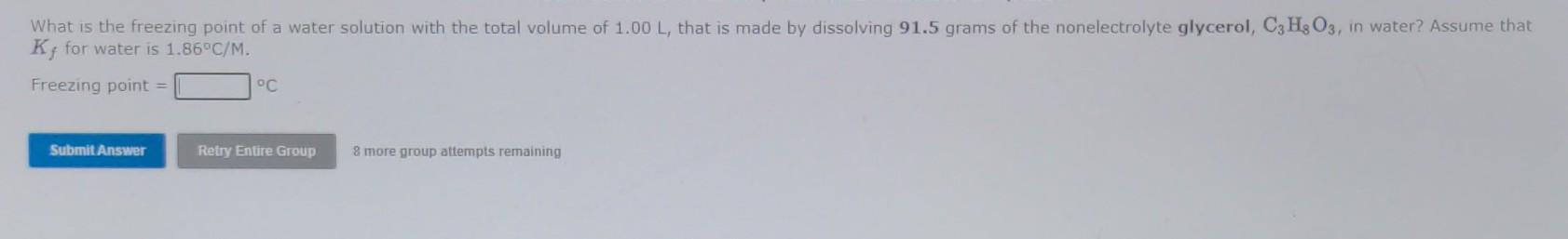 Solved Kf for water is 1.86∘C/M. Freezing point = 8 more | Chegg.com