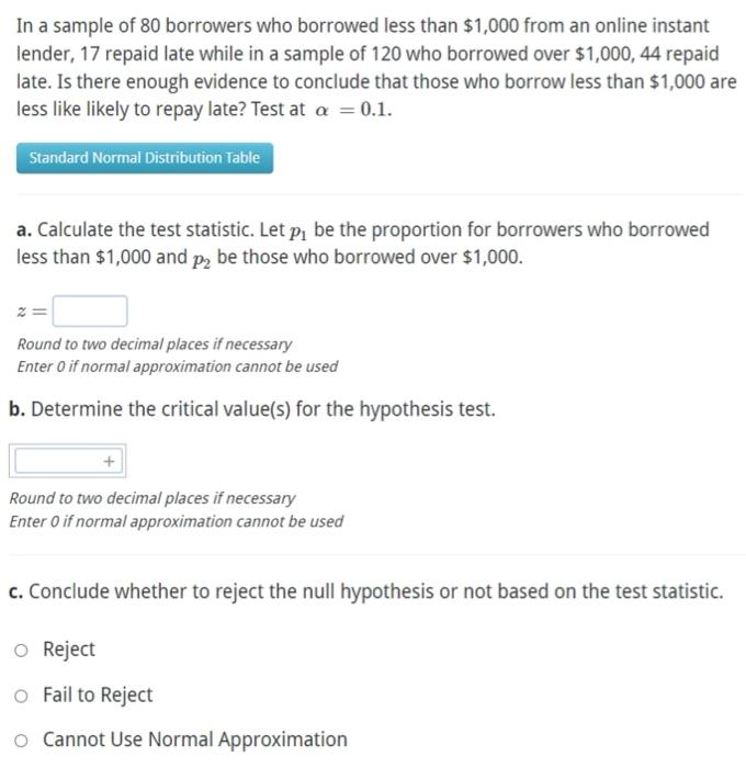 Solved In a sample of 80 borrowers who borrowed less than | Chegg.com