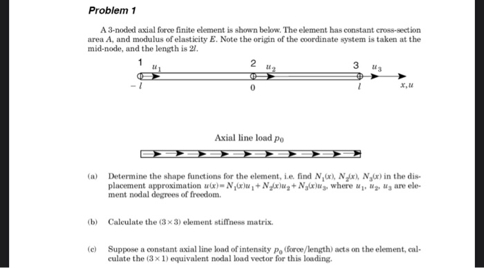 Solved Problem 1 A 3-noded axial force finite element is | Chegg.com