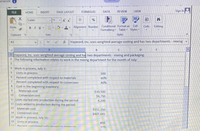 Solved Excel SIM: Process Costing using the Weighted-Average | Chegg.com