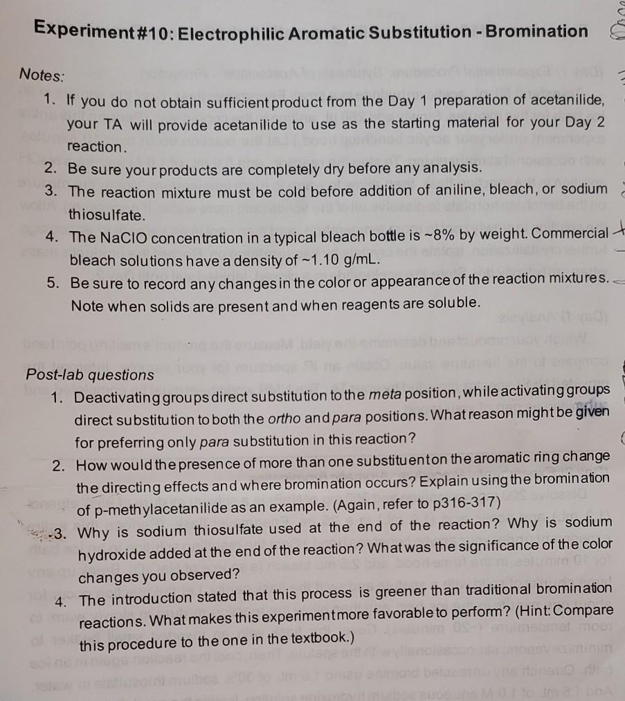 Experiment #10: Electrophilic Aromatic Substitution - | Chegg.com