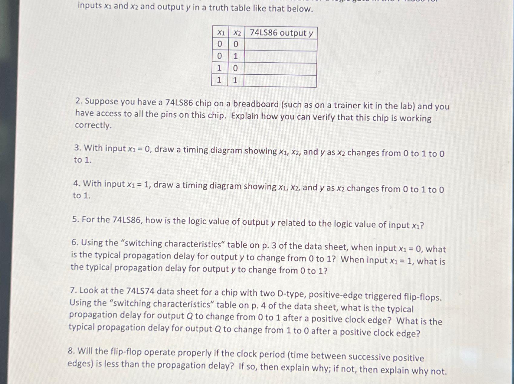 Solved inputs x1 ﻿and x2 ﻿and output y ﻿in a truth table | Chegg.com