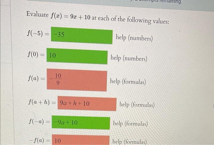 Solved Evaluate f(x)=9x+10 at each of the following values: | Chegg.com