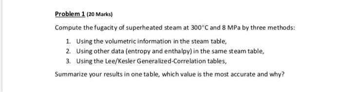 Solved Problem 1 (20 Marks) Compute the fugacity of | Chegg.com