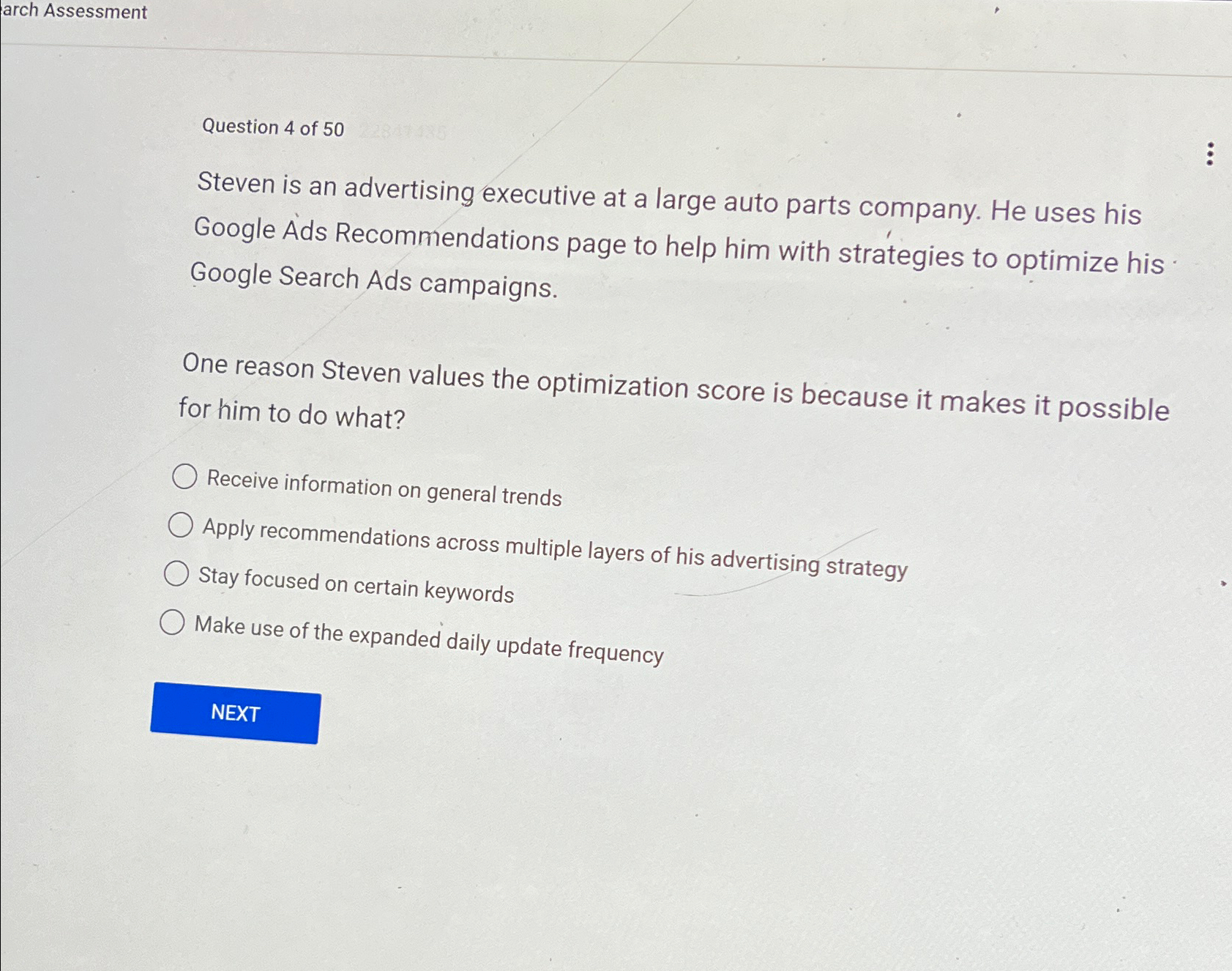 Solved arch AssessmentQuestion 4 ﻿of 50Steven is an | Chegg.com