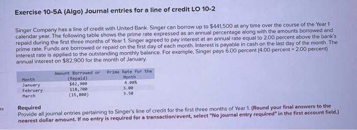 Solved Exercise 10-5A (Algo) Journal entries for a line of | Chegg.com