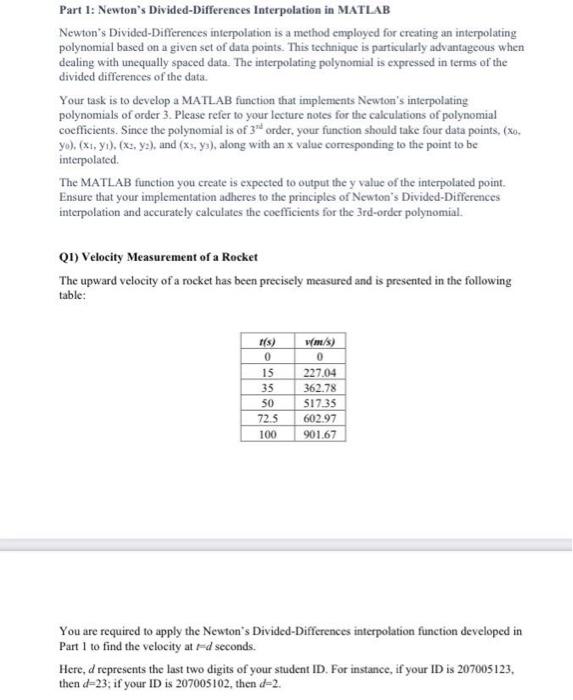 Solved Part 1: Newton's Divided-Differences Interpolation in | Chegg.com