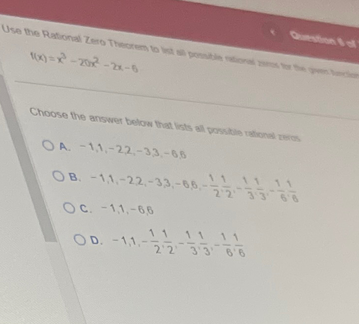 Solved f(x)=x3-20x2-2x-6Choose the answer below that lists | Chegg.com