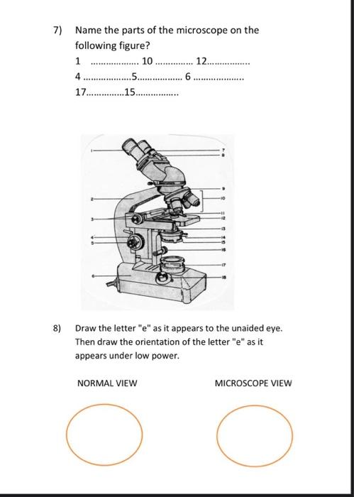 Solved 7) Name the parts of the microscope on the following | Chegg.com
