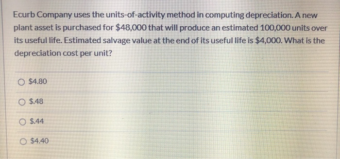 Solved Ecurb Company uses the units-of-activity method in | Chegg.com