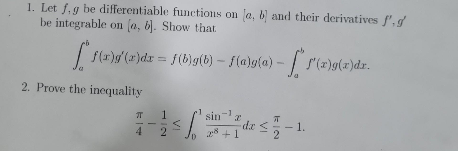 Solved 1. Let f,g be differentiable functions on [a,b] and | Chegg.com