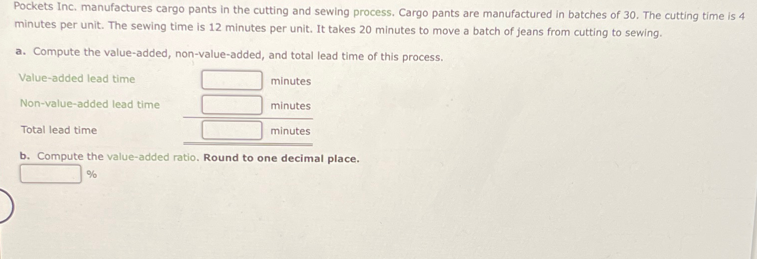 Solved Pockets Inc. manufactures cargo pants in the cutting | Chegg.com