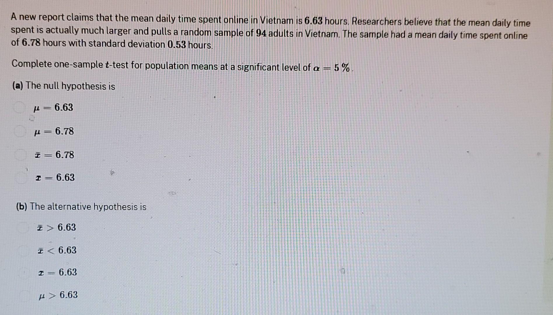 Solved A new report claims that the mean daily time spent | Chegg.com