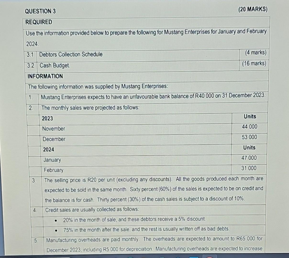 Solved QUESTION 3 (20 MARKS) REQUIRED Use the information | Chegg.com Solved QUESTION 3 (20 MARKS) REQUIRED Use the information | Chegg.com