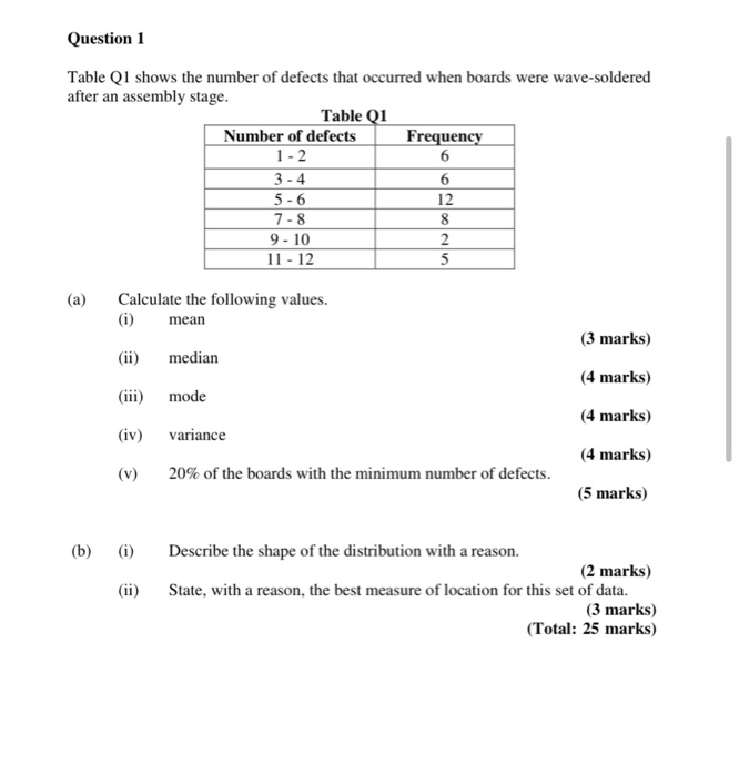 Solved Question 1 Table QI shows the number of defects that | Chegg.com