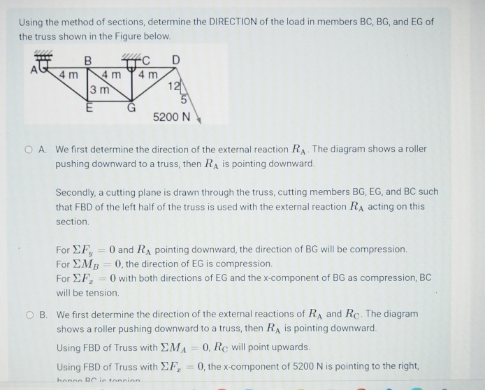 Solved Using the method of sections, determine the DIRECTION | Chegg.com