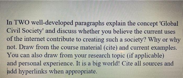 In TWO well-developed paragraphs explain the concept | Chegg.com