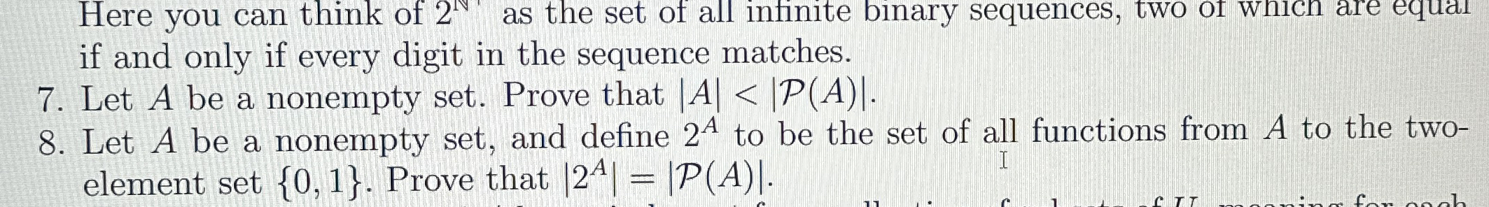 Solved 8. ﻿Let A ﻿be a nonempty set, and define 2A ﻿to be | Chegg.com