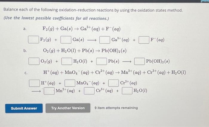 Solved Balance each of the following oxidation-reduction | Chegg.com