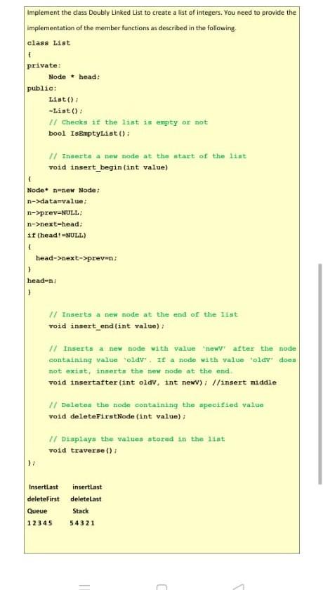 Solved Implement The Class Doubly Linked List To Create A
