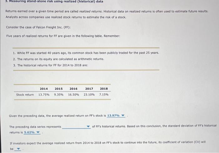 Solved 3. Measuring stand-alone risk using realized | Chegg.com