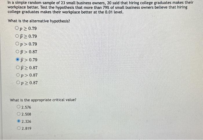 In a simple random sample of 23 small business | Chegg.com