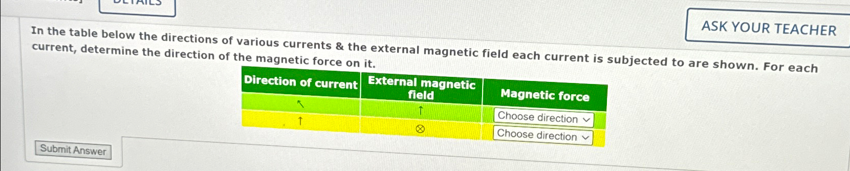 Solved In the table below the directions of various currents | Chegg.com