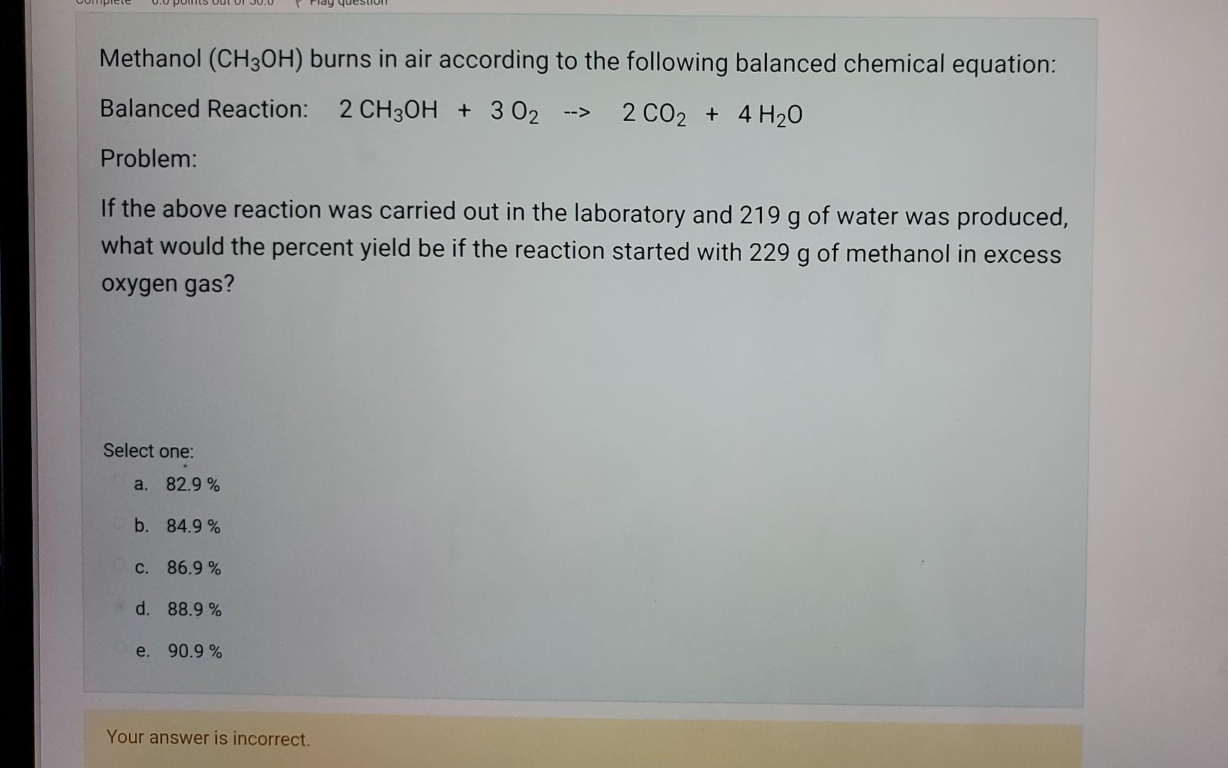 Solved Methanol (CH3OH) burns in air according to the | Chegg.com
