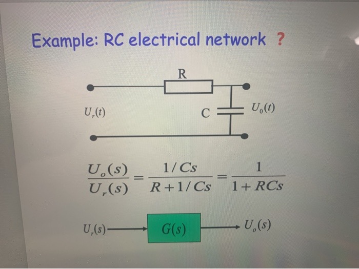 Solved Example: RC electrical network ? U, (t) U.(t) _ U.(s) | Chegg.com