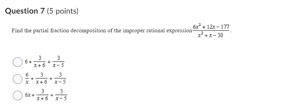 Solved Question 7 (5 points)Find the partial fraction | Chegg.com Solved Question 7 (5 points)Find the partial fraction | Chegg.com