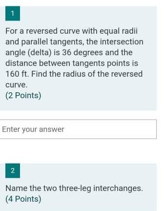 Solved 1 For a reversed curve with equal radii and parallel | Chegg.com