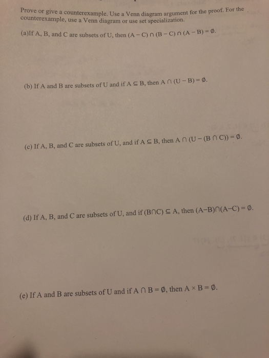 Solved Prove or give a counterexample. Use a Venn diagram | Chegg.com