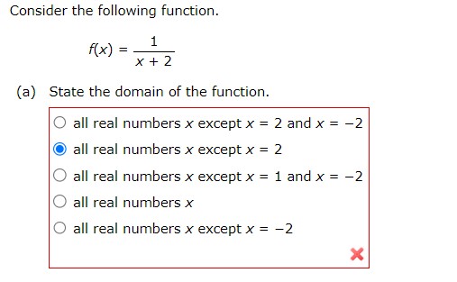 Solved Consider the following function.f(x)=1x+2(a) ﻿State | Chegg.com