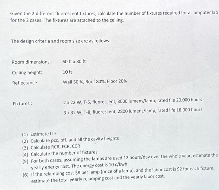 Solved Given the 2 different fluorescent fixtures, calculate | Chegg.com