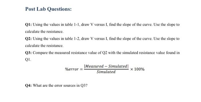 Solved Q1: Using the values in table 1-1, draw V versus I, | Chegg.com