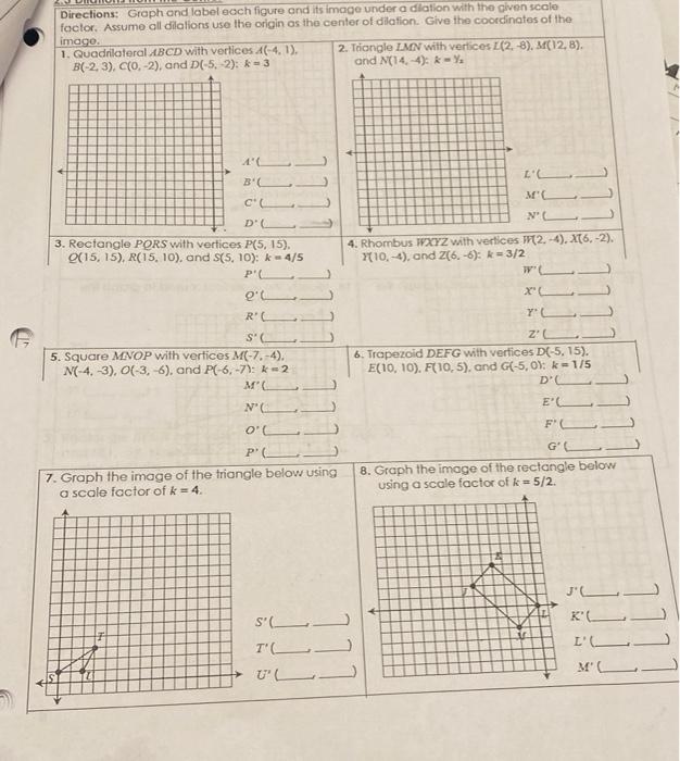 Solved Directions: Graph and label each figure and its image | Chegg.com