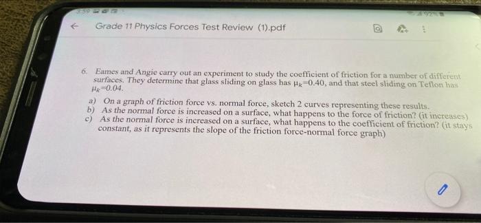 Solved Grade 11 Physics Forces Test Review (1).pdf 6. Eames | Chegg.com